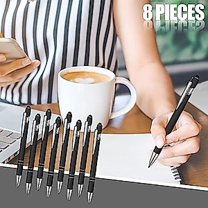 Lragvtbk 8 Pcs Blue Ink Ballpoint Pen with Stylus Tip 2 in 1 Stylus Ballpoint Pen Metal Pens Stylus Pen for Touch Screens School Office Coworkers (Black)