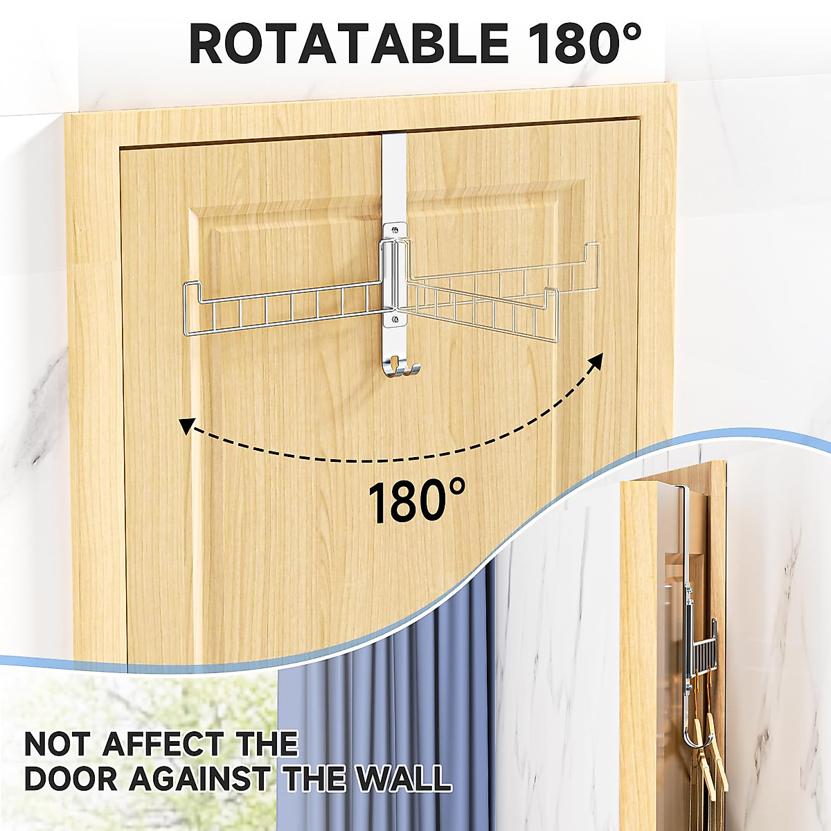 Over the Door Hooks Hanger, Wall Mounted Drying Rack Clothing, Rotatable 180° Stainless Steel Door Coat Hanger for Clothes, Coats&Towels, Over the Door Drying Rack for Laundry Rooms, Bedroom, Bathroom