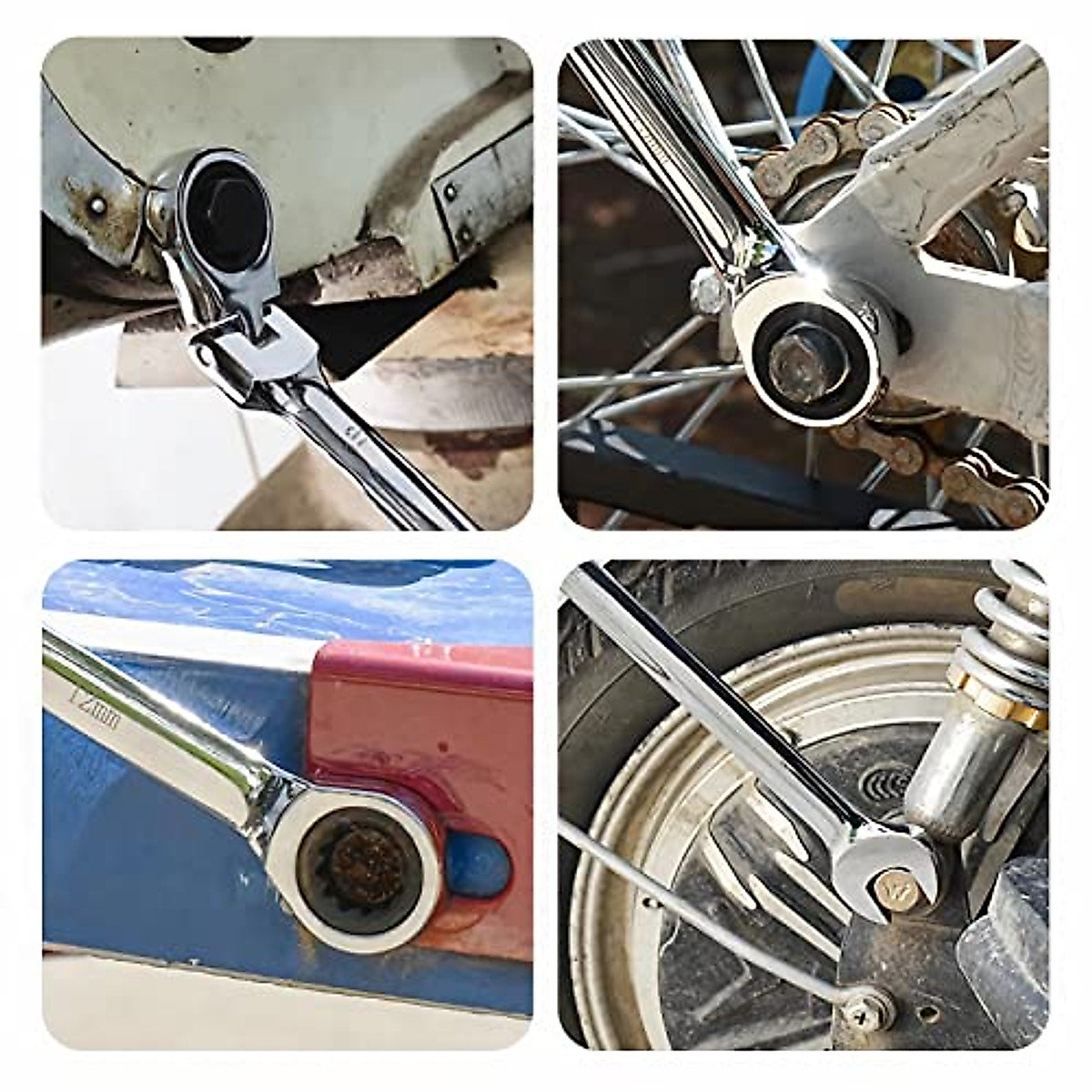 FOCMKEAS 1/2 Inch Flex-Head Ratcheting Combination Wrench SAE 72 Teeth 12 Point Ratchet Box Ended and Open End Spanner Tools, Flexible Head Gear Wrench, Heat-Treated CR-V