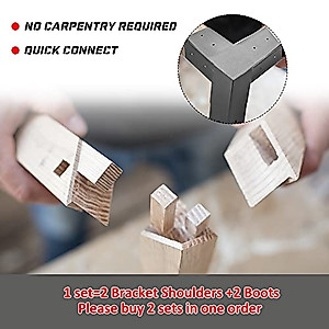 TOMCHY Pergola Brackets Kit Heavy Duty with Post Base Pergola Brackets 4x4 inches DIY Pergola Kit with Steel Brackets and Pergola Brackets Boot Shoulder and Lag Bolts （2 Bracket Shoulders +2 Boots）