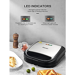 Sandwich Maker, Reemix Panini Press Sandwich Maker with Nonstick Surface Breakfast Sandwich Maker Easy to Clean and Storage, Indicator Light, Perfect for Breakfast Grilled Cheese Egg Bacon and Steak