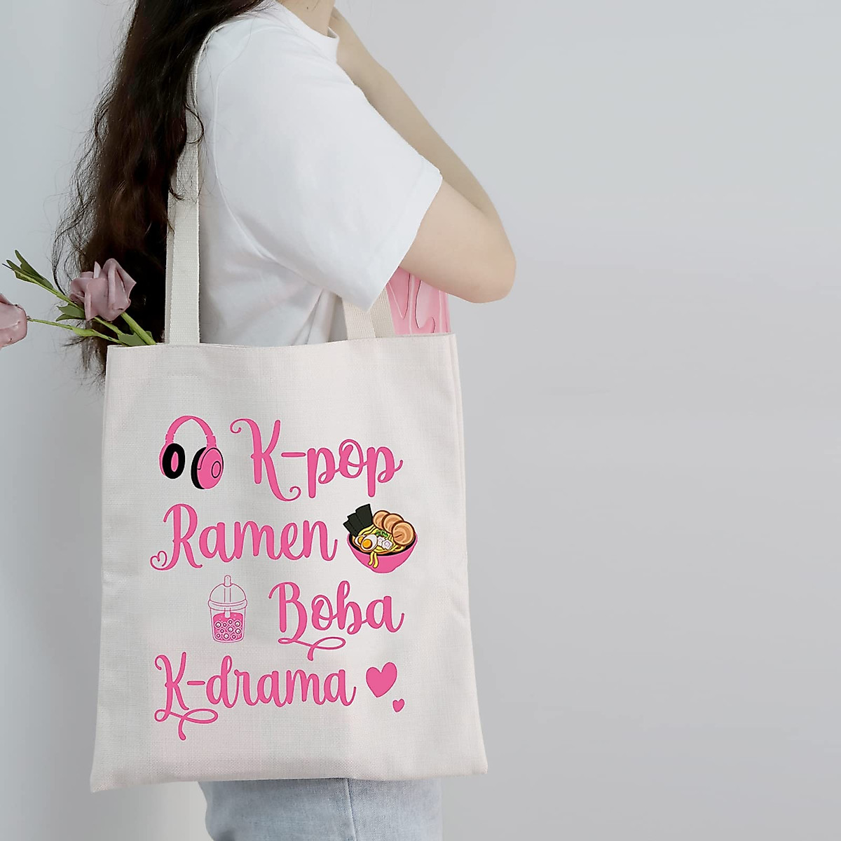 MEIKIUP K-Pop Lover Tote Bag Canvas Shopping Bag K-Drama Lover Gift K-Pop Fashion for Fans Milk Tea Lover Gift (KRBK Tote Bag)