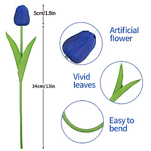 Lazeny 20 pcs Artificial Tulip Flowers Real Touch PU Bouquet Fake Flower Arrangements Indoor Outdoor Wedding Decoration Table Centerpieces, for Home Office Party Garden Porch Window Decor (Blue)