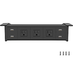 Under Desk Power Strip Mountable,Screw Mount Power Outlet with 3 AC Outlets,4 USB-A Ports,15FT Extension Cord,Desk Clamp Power Strip