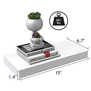 AMADA HOMEFURNISHING Floating Shelves, Invisible Wall Mounted 3 Sets, Modern Faux Wood White Wall Shelves with Matte Finish, Perfect for Bedroom, Bathroom, Living Room and Kitchen Storage