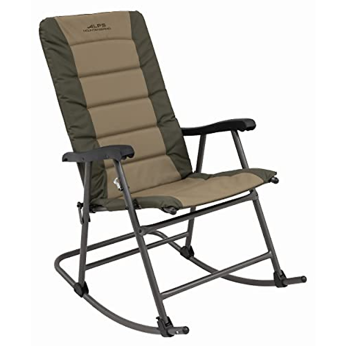 ALPS Mountaineering Outdoor Rocking Chair - Durable Folding Beach and Camp Chair with Comfortable Cushioned Polyester Fabric Over Locking Steel Frame, Clay/Khaki