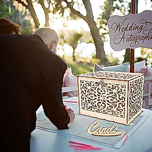 Funyear DIY rustic Wedding Card Box with Lock, Wooden Gift Card Box Holder Money Box for Wedding Reception Deco, Baby Showers, Birthday Party Decorations