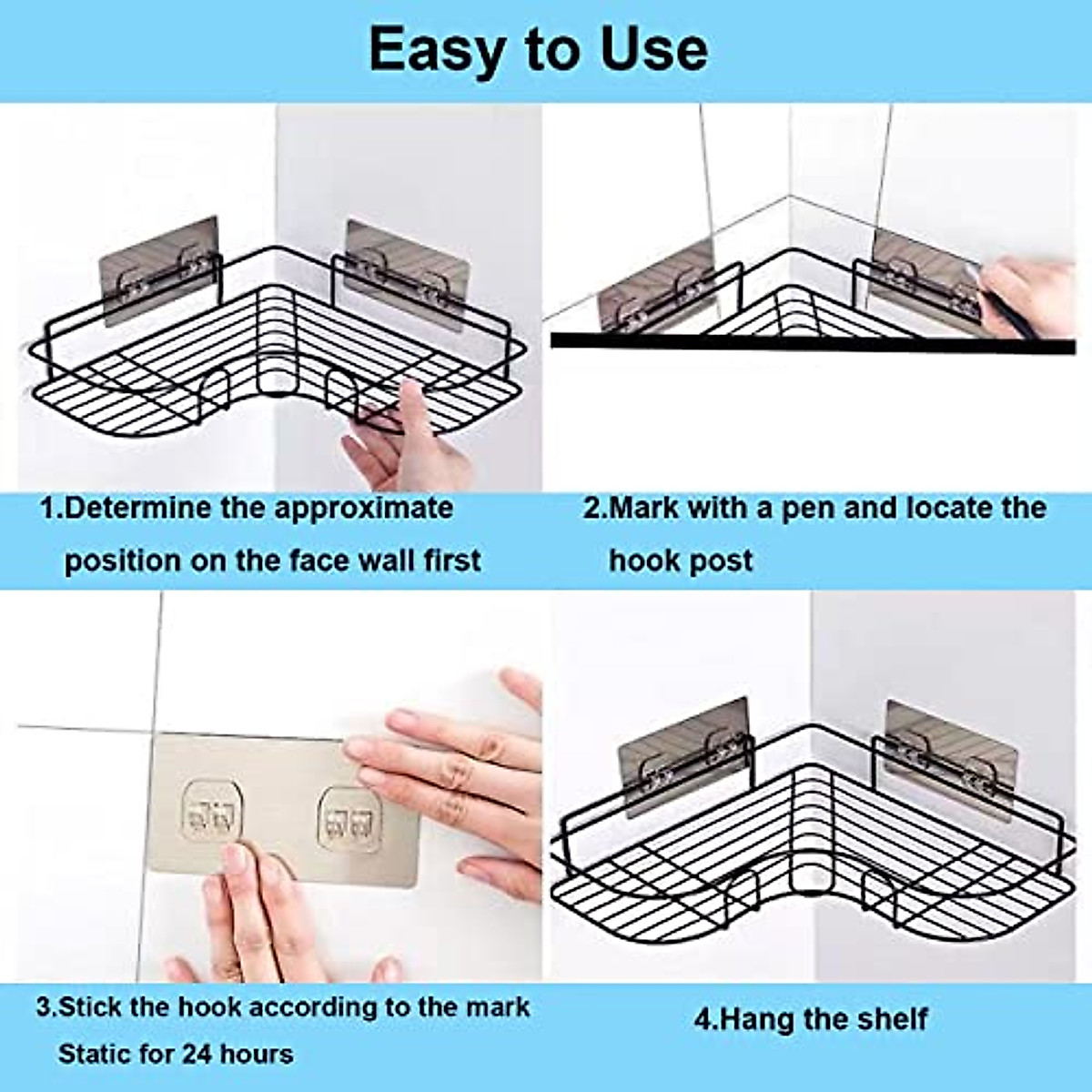 Corner Shower Caddy, 2 Packs Bathroom Shelf Tripod Wall Mounted Shower Corner Organizer Shelves(Punch Free), Shower Storage Rack for Bathroom/Dorm/Kitchen