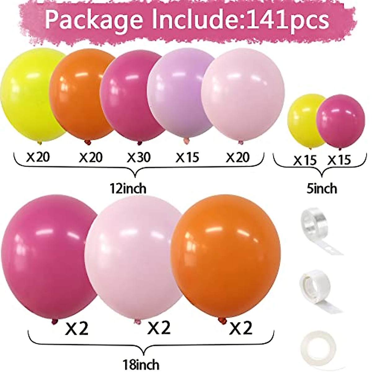 Pink Yellow Balloon Garland Hot Pink Matte Orange Pastel Purple Yellow Double Stuffed Lavender Balloon Arch Kit Latex Party for Baby Shower Birthday Wedding Flamingo Party
