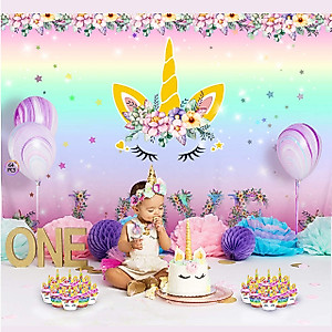 64pcs Unicorn Cupcake Toppers and Wrappers Double Sided for Kids Birthday Baby Shower Theme Party Decorations Supplies Set of 32