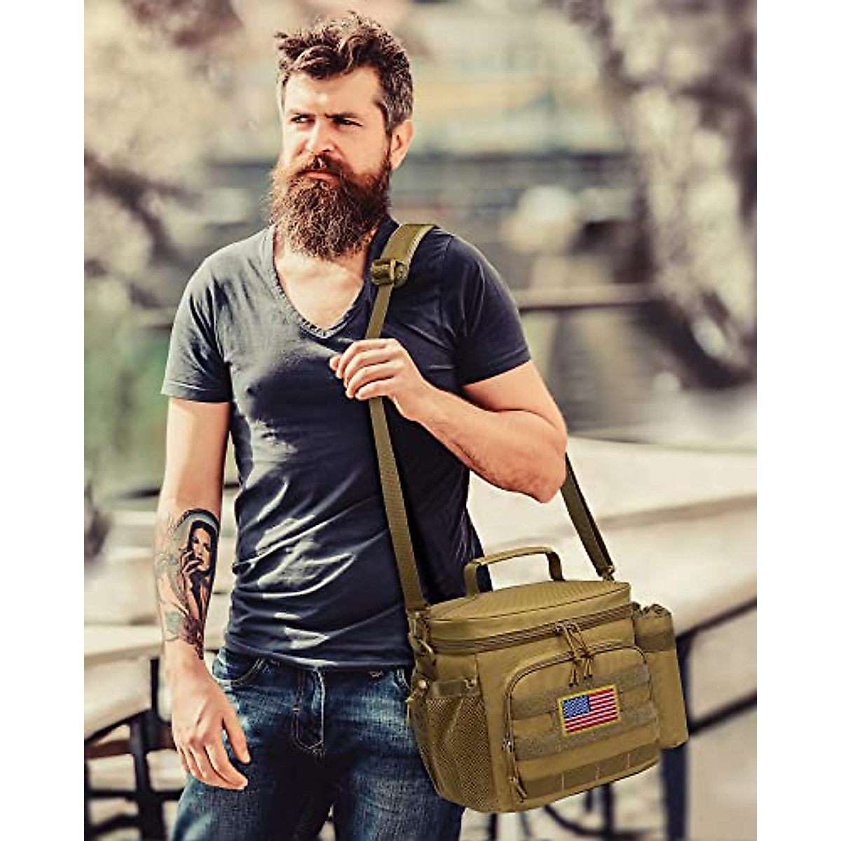 TACTICISM Tactical Lunch Box for Men 12L MOLLE Lunch Bag Adult, Up to 8 Hours Insulated lunchbox, Large Durable Leakproof Cooler with Detachable Water Bottle Pouch, for Work Camping Fishing, Brown