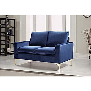 Container Furniture Direct Carrie Ultra Modern Living Room Velvet Upholstered Tufted Loveseat, 54.72", Dark Blue