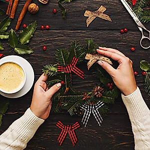 60 Pieces Christmas Mini Burlap Plaid Bows Black Red White Gingham Craft Ribbon Bow Flowers Appliques for Sewing, Scrapbooking, Xmas Tree Home Decoration DIY Making