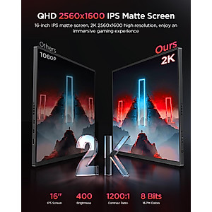 UPERFECT 2K 120Hz Portable Gaming Monitor, 16" 2560x1600 QHD Portable Monitor HDR FreeSync Laptop Monitor w/VESA & Smart Case Matte IPS Eye Care External Second Screen for PC Phone Game Console