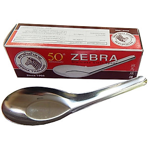Zebra Thai Chinese Asian Stainless Steel Rice Soup Spoon (12 Pack), Silver