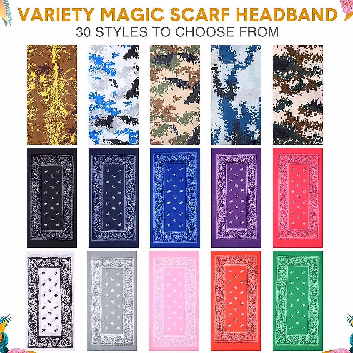 Tarpop 30 Pcs Neck Gaiters Scarf Elastic Wrap Headband Sweat Absorbing Bandana for Women Men Sports Yoga Running(Vibrant Style)