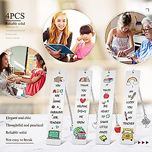4 Pcs Teacher Appreciation Bookmark with Pendant Thank You Teacher Metal Vintage Bookmarks Teacher Gifts from Students for Birthday Retirement Graduation End of The Year Gift School Office Supplies