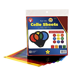 Hygloss Products Cello Sheets - Great for Arts, Crafts, DIY Projects, Classroom Activities, Gift Wrapping and More - 12 x 12 Inches - 4 Colors, 12 of Each - 48 Pack