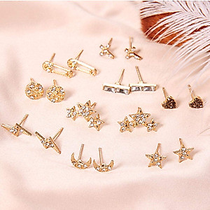 Asooll 9Pairs Star Heart Moon Multiple Stud Earrings set Fashion Stud Earring Set for Women