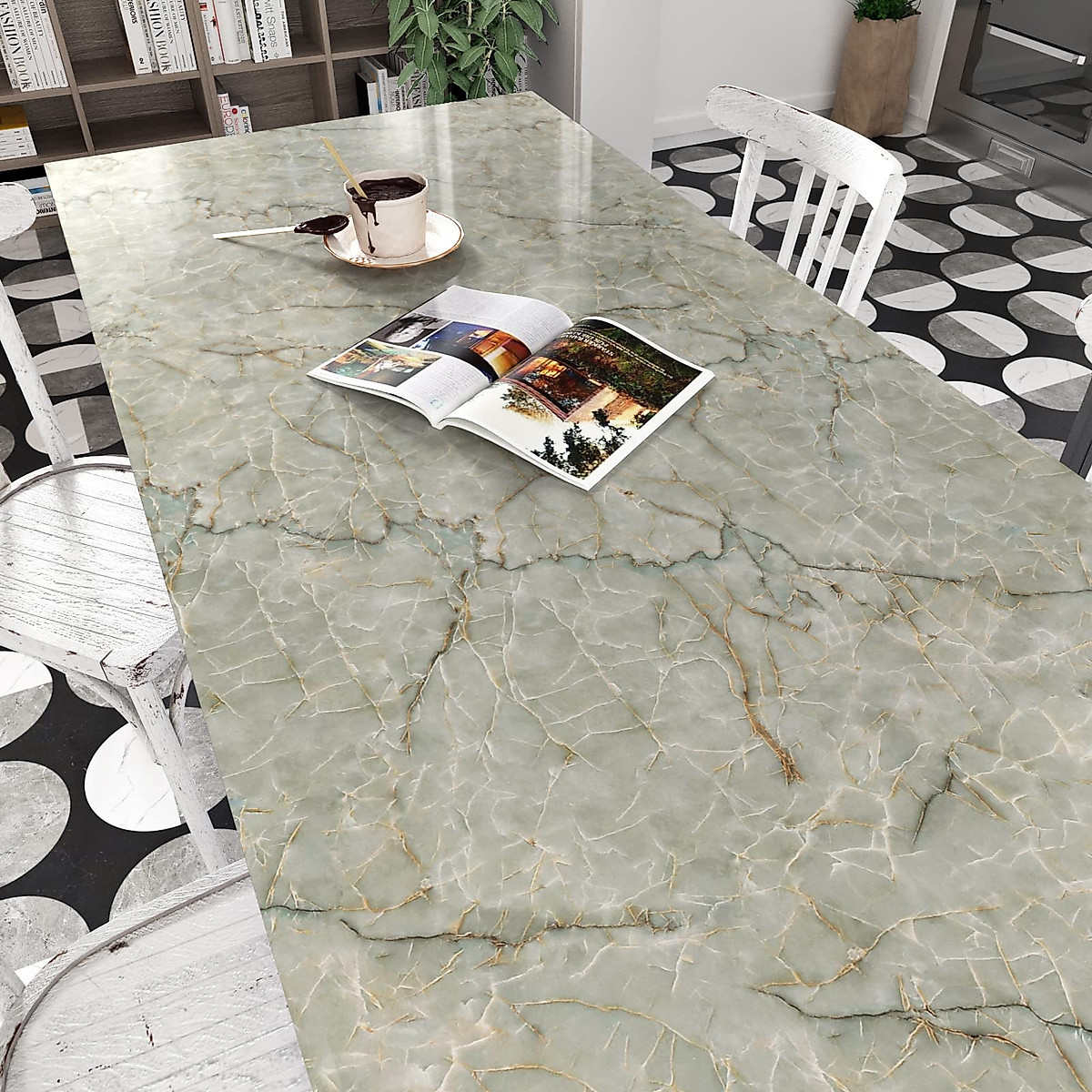 Green Marble Contact Paper for Countertops Waterproof Granite Marble Peel and Stick Wallpaper Decorative Contact Paper Vinyl for Kitchen Cabinets Green Marble Wall Paper for Backsplash 15.8" x 78.7"