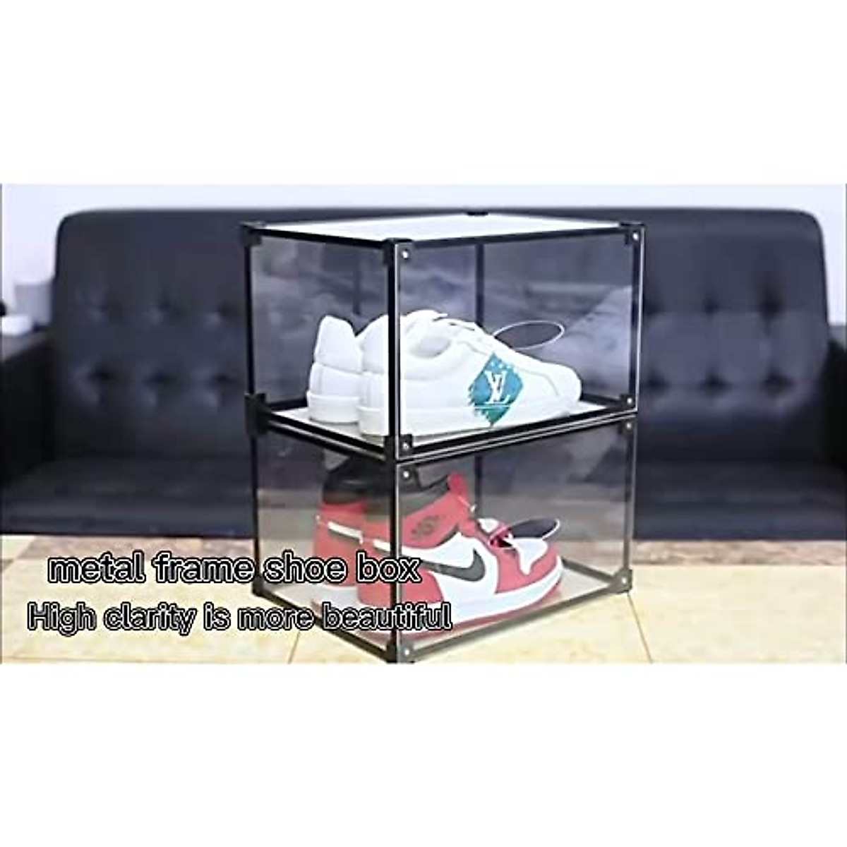 Airbin 8pcs Shoe Box, Stackable Shoe Organizer, Sturdy and Durable Clear Plastic Shoe Organizer for Closet Shoe Cabinet, Space Saving Shoe Rack Sneaker Display Case