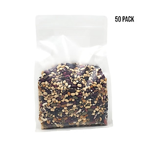 50 Pack Matte Frosted Ziplock Bag with Wide Square Flat Bottom - Semi-Transparent, Food Grade Packaging for Snacks, Candy, and More - Recyclable PET & PE Material