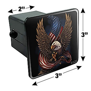 Patriotic Bald Eagle American USA Waving Flag Tow Trailer Hitch Cover Plug Insert