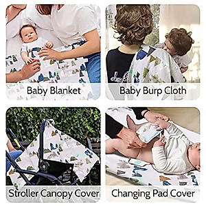 Peekaboo Opening Car Seat Cover & Crib Sheet for Boys Girls, Adventure Mountain Car seat Canopy & Toddler Bed Sheets, Soft Fabric, Woodland