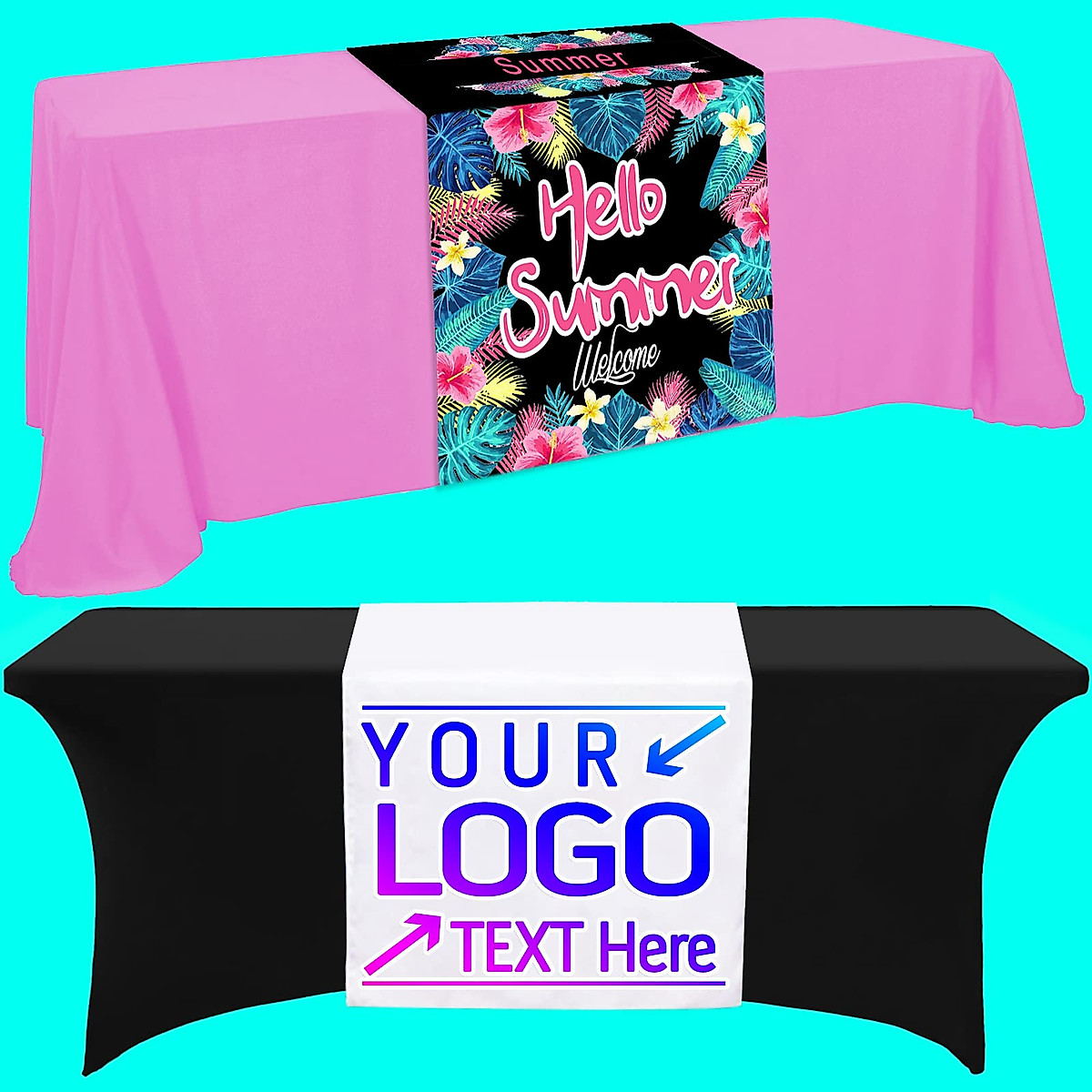 Custom Table Runner with Business Logo Text Up to 36"x72" Personalized Logo Table Runner for Business Vendors Wedding Birthday, 30"x72"