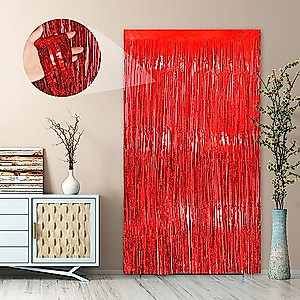 Red Streamers Foil Fringe Curtain 3.3 x 8.3ft Party Streamers 2Pack Metallic Streamer Curtains Mermaid Birthday Themed Party Decorations Tinsel Curtain for Parties Streamers for Wedding Xmas Decor