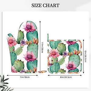 Cactus Flower Printed Oven Mitts and Pot Holders Sets Heat Resistant Kitchen Oven Gloves Potholders Set Extra Long Non-Slip Silicone Gloves for Cooking Baking BBQ