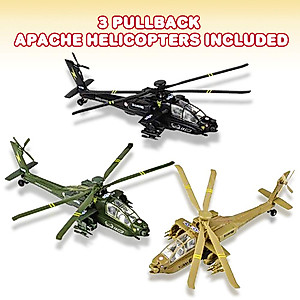 ArtCreativity Diecast Apache Helicopters with Pullback Mechanism, Set of 3, Diecast Toy Choppers with Spinning Propellers, Birthday Party Favors, Goodie Bag Fillers for Kids