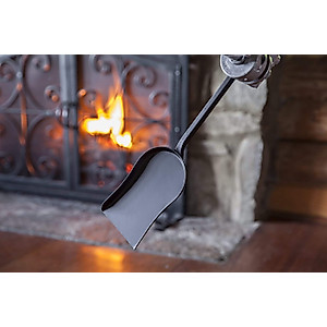 Plow & Hearth 5 Piece Hand Forged Iron Compact Fireplace Tool Set | Poker | Tongs | Shovel | Broom | Hearth Accessory| Black Finish | 10.25" x 20"H