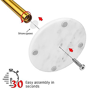 HESHIBI Paper Towel Holder Countertop with 7" Weighted White Marble Base - Modern Free Standing Paper Roll Holder, Brushed Gold Stainless Steel Stand Paper Towel Holder for Kitchen and Bathroom