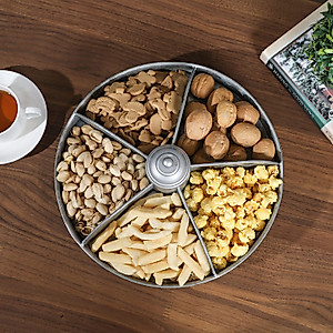 MyGift Galvanized Metal Lazy Susan Condiment Server for Table with 5 Divided Compartment Farmhouse Turntable Display Tray - Handcrafted in India