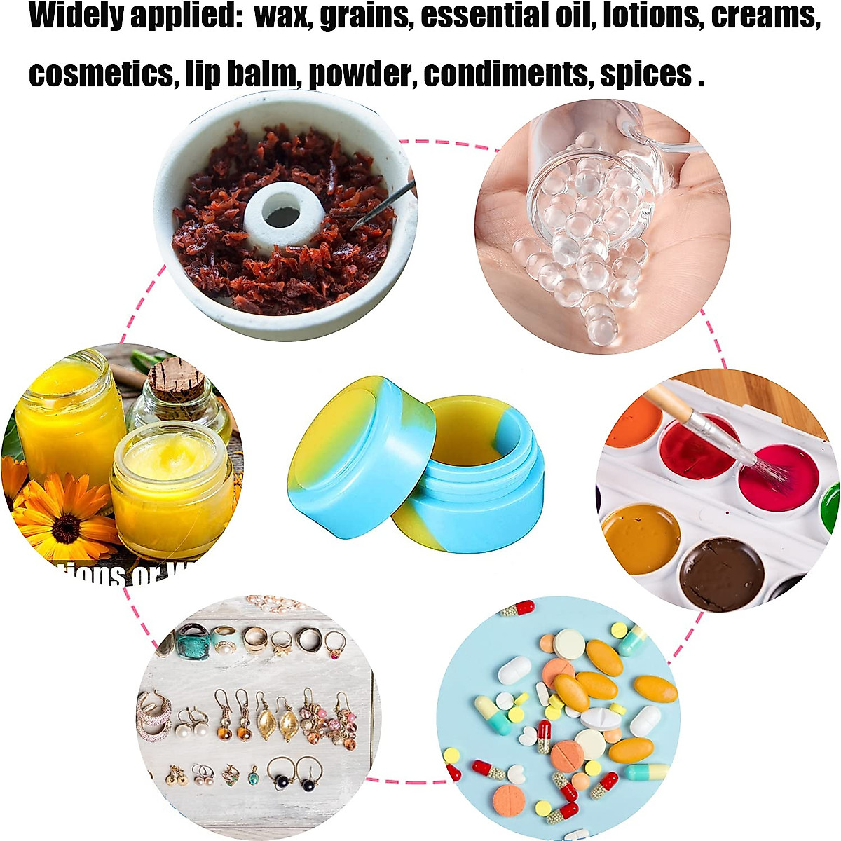 100 Pcs Silicone Wax Containers 3ML Multi Use Non Stick Wax Oil Storage Jars multicolour Food Grade