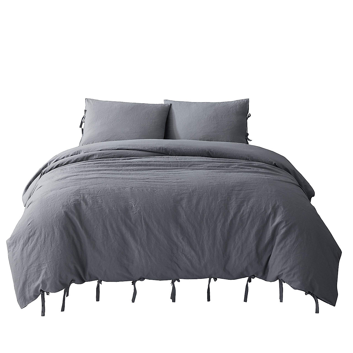 Sterling Creek Charlotte 3-Piece Washed Linen Cotton Duvet Cover Set - Soft Breathable Comforter Cover with Shams Set (King, Gray)