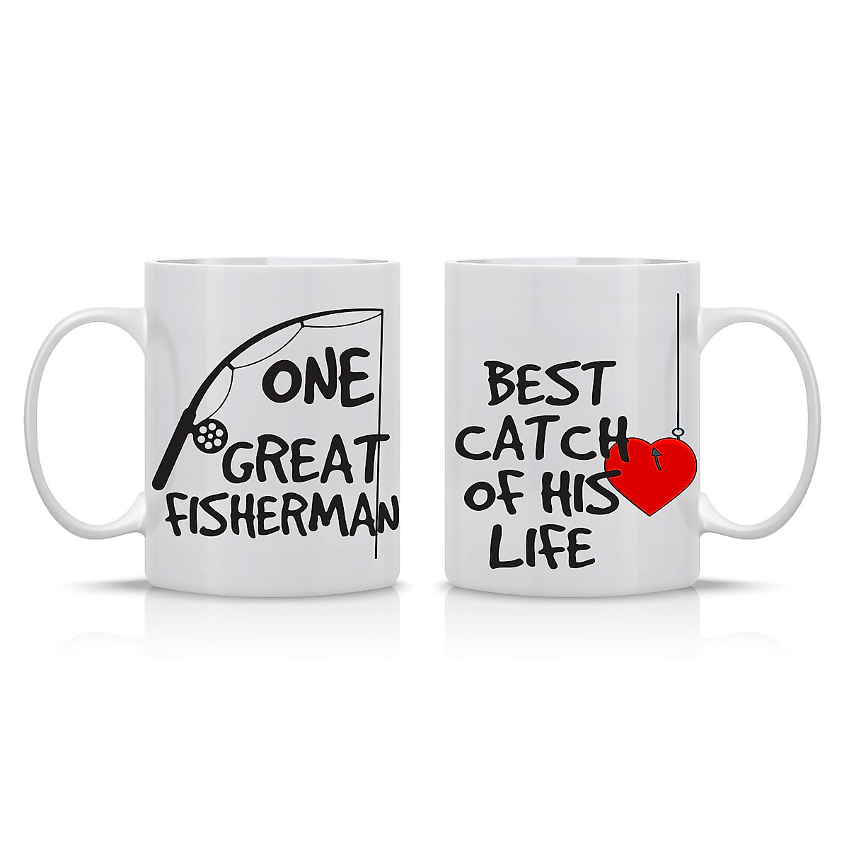 AW Fashions One Great Fisherman, Best Catch Of His Life Couples Mug - Funny Couple Mug - (2) 11OZ Coffee Mug - Funny Mug Gift Set - Mugs For Husband and Wife - Him And Her Gifts