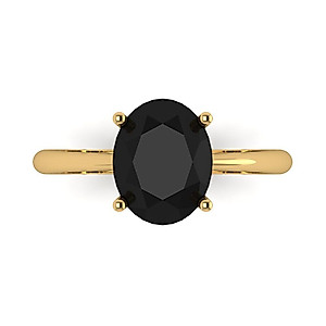 2.6 ct Oval Cut Solitaire Black Onyx Classic Art Deco Bridal Wedding Statement ring Solid 18K Yellow Gold for Women Size 10