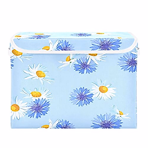 GOODOLD Art Daisy Storage Bins with Lids, 16.5x12.6x11.8in Large Collapsible Fabric Storage Boxes with Handles, Stackable Cube Organizer Containers for Closet Home Office