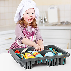 deAO 41PCS Kids Play Dishes Durable Pretend Play Kitchen Set for Kids Children Tableware Dishes Playset with Drainer - Play Kitchen Accessories for Girls Boys Kids