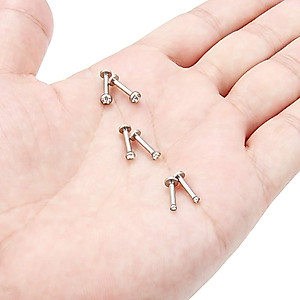 SCERRING 3 Pairs 14g Stainless Steel 2mm 3mm 4mm Jeweled Clear CZ Internally Threaded Labret Monroe Lip Tragus Daith Cartilage Helix Earring Ring Body Piercing Jewelry 8mm - Silver