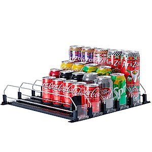 Soda Can Organizer for Refrigerator, Baraiser Large Capacity Self-Pushing Drink Organizer for Fridge, Pantry and More, Black