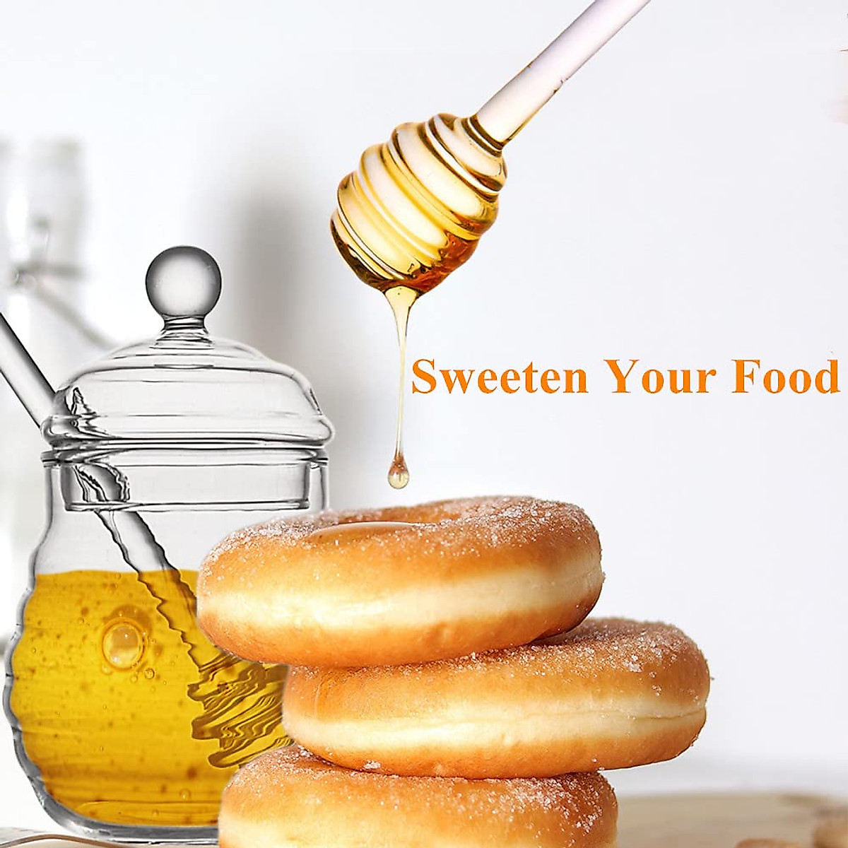 Forart Honey Jar with Dipper and Lid Glass Handmade Honey Pot Glass Made Honey Dipper and Honey Pot Heat-Resistant 11/14 oz Beehive Honey Pot for Home Kitchen