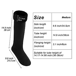 3 Pairs Rain Boot Socks Fleece Boot-liner with Knitted Cuff Long Thermal Fleece Socks for Rain Boots, Size 8-10 (Black, Grey, White)