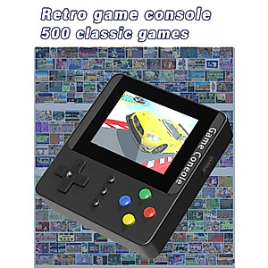 Fadist Handheld Game Console, Retro Mini Game Console with 500 Classic Games, Rechargeable Battery, Portable Games Controller, Support for 2 Players & TV, Ideal Gift for Kids, Friend, Lover (Black)