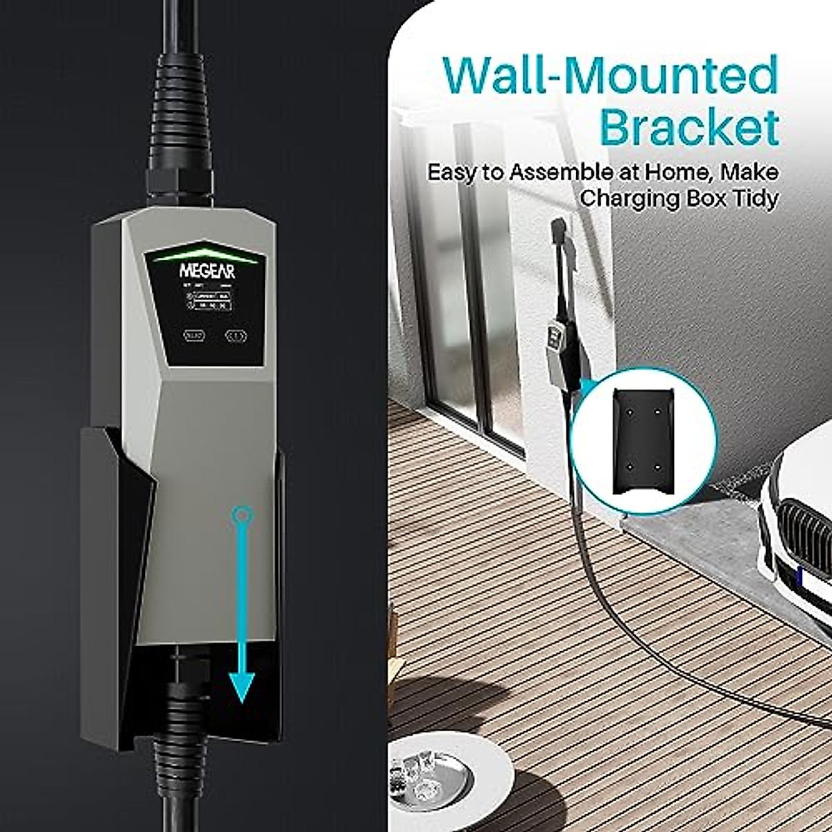 MEGEAR Electric Vehicle Charger with NEMA 14-50 Plug, Level 2 Portable EV Charging Station Adjustable Current 12A/16A/24A/32A/40A for SAE J1772 EVs