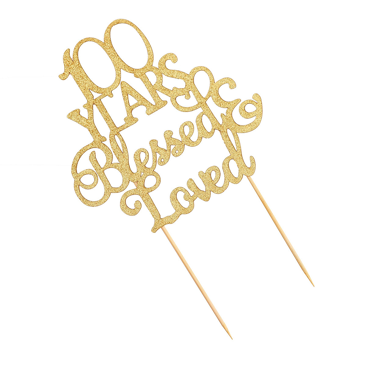 100 years blessed loved Cake Topper - Gold Glitter Love Party Theme Decoration - Ideal Background Celebration Photo Props Gift - Hello 100, Cheers to 100 Years (100 years blessed loved)