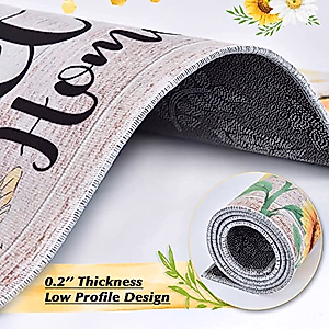 Sunflower Kitchen Rugs - 2 Piece Kitchen Mats Set Non-Slip Kitchen Backing Area Rugs Home Sweet Home Doormat Indoor Outdoor Entry Floor Washable Waterproof Standing Mat(17" x 30" + 17" x 47")