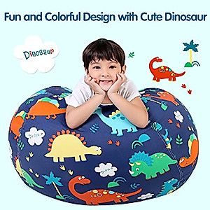 Lukeight Stuffed Animal Storage Bean Bag Chair Cover for Kids, Dinosaur Zipper Beanbag Chair Cover for Organizing Toddler & Kids' Rooms Plush Toys (Dinosaur, Large)